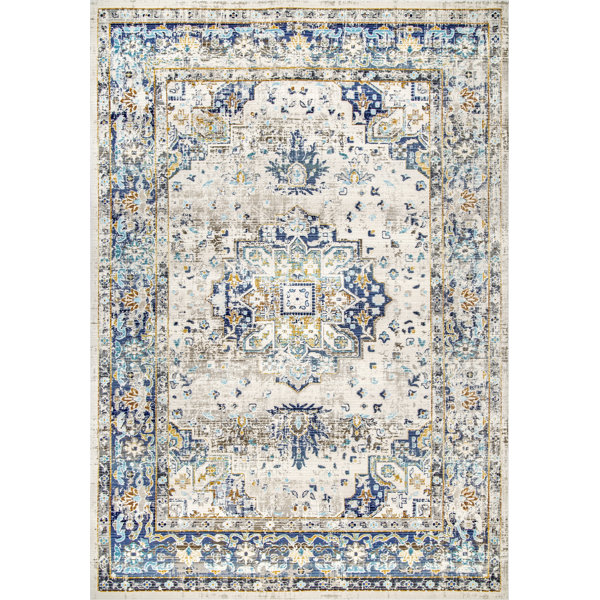Bungalow Rose Brearly Performance Blue/Beige Rug & Reviews | Wayfair