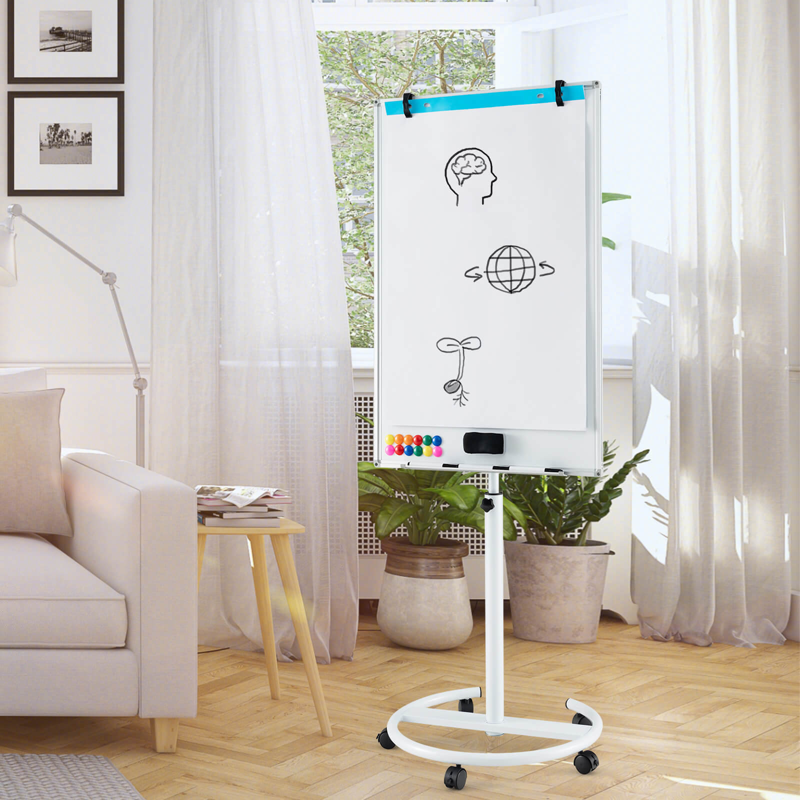 Costway Mobile Whiteboard 40" x 26" Height Adjustable Magnetic Dry ...