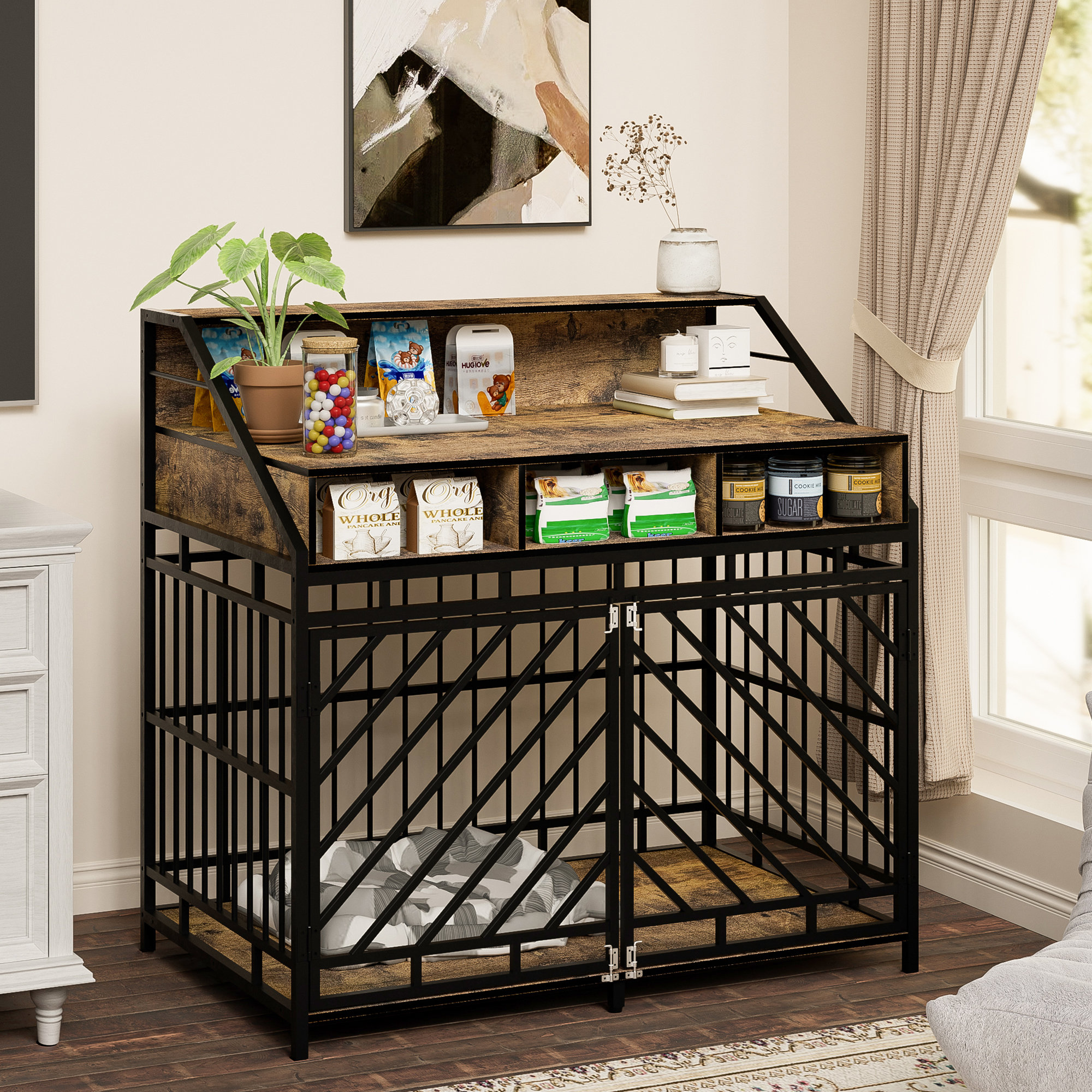 Archie & Oscar™ Dog Crate Furniture , Wooden Kennel Table with Doors ...
