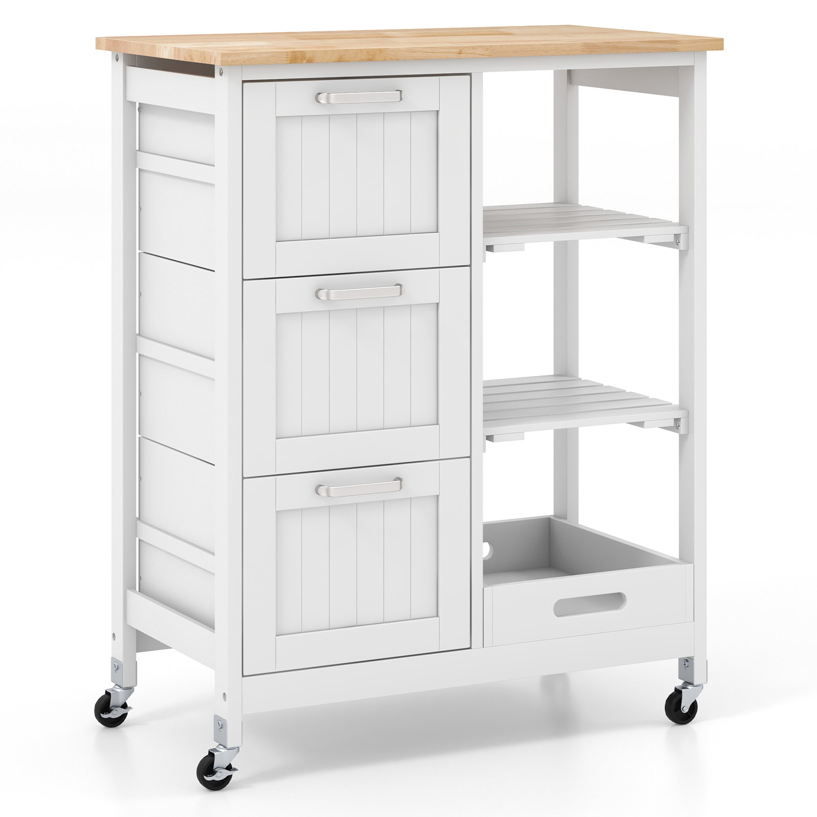 Dovecove Rubber Wood Counter Top Kitchen Island Storage Cart with 3 ...
