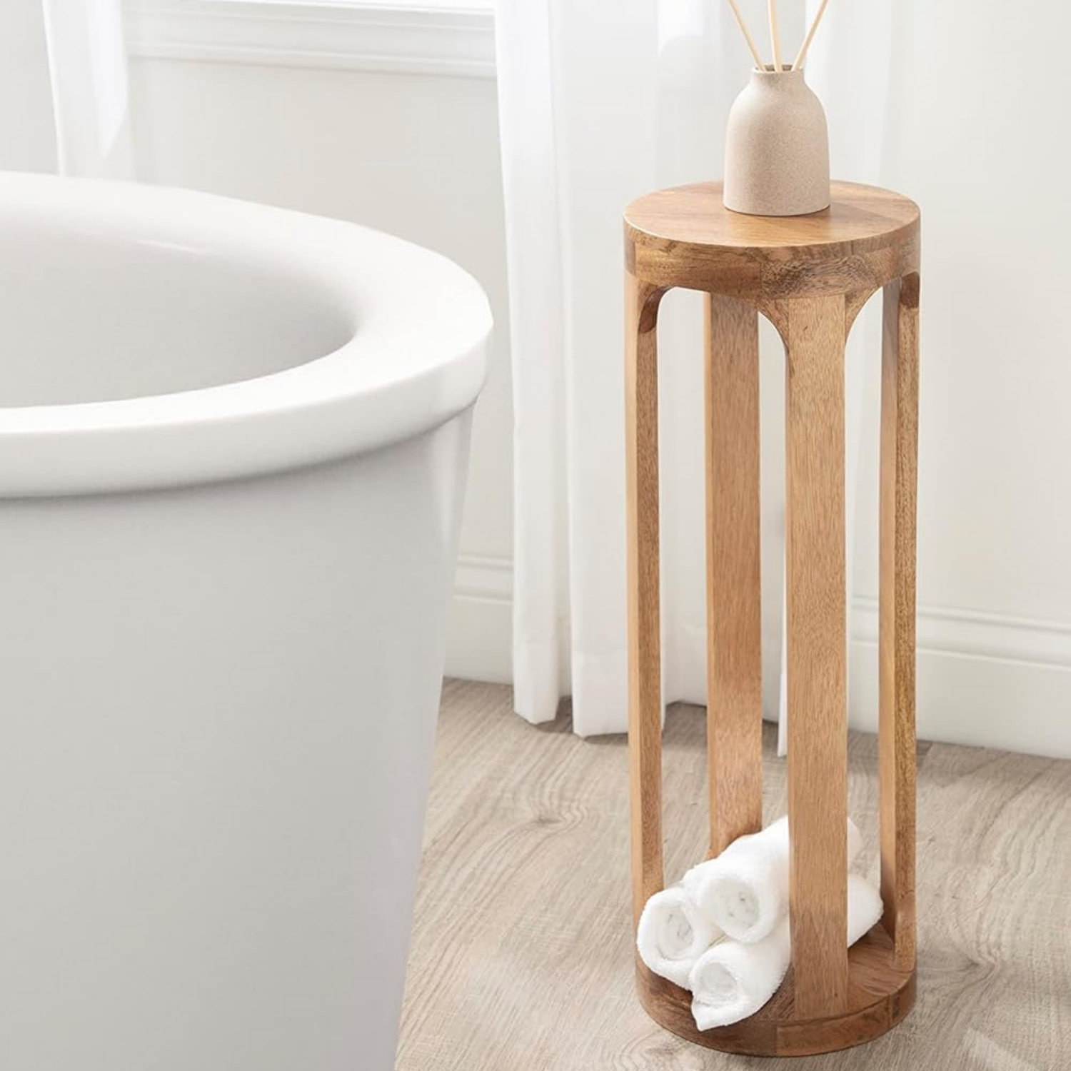 Dakota Fields Table à boissons ronde en bois Dahl, 8 x 23, brun naturel ...