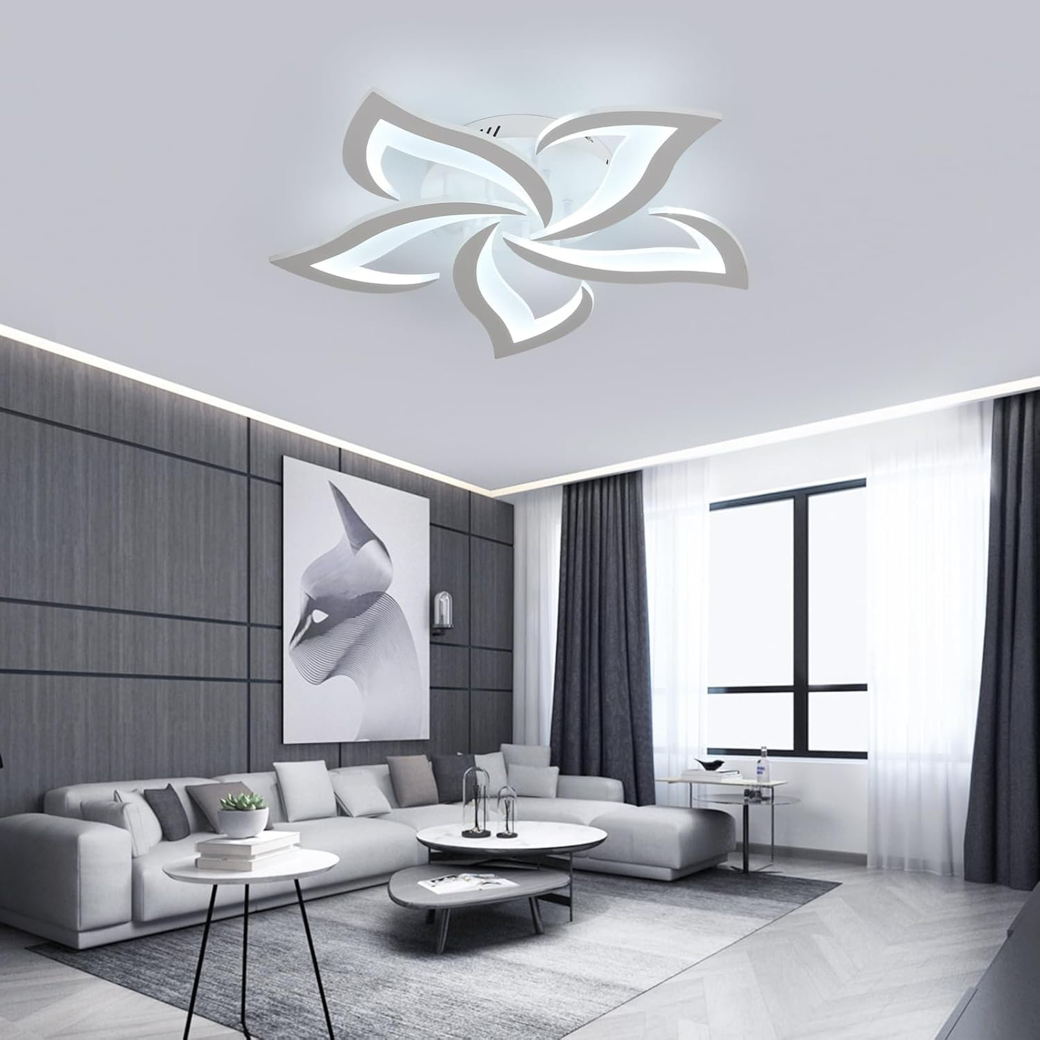 MABOSY Dimmable Ceiling Light White 5-Petals Flower Design Flush Mount ...