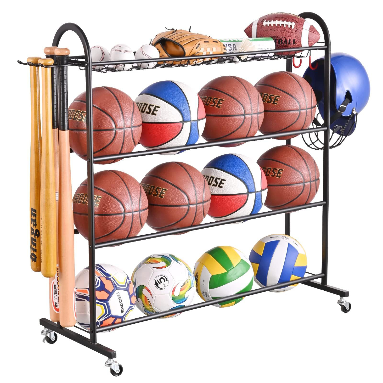 Rebrilliant 4-Layer Sports Equipment Storage Rack With Baseball Bat ...