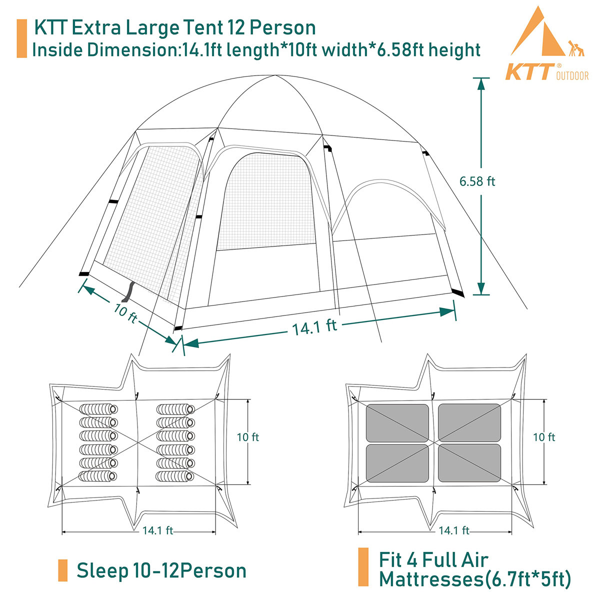 LIFETIME FLOORING LLC Extra Large Tent 10-12-14 Person(B),Family Cabin ...
