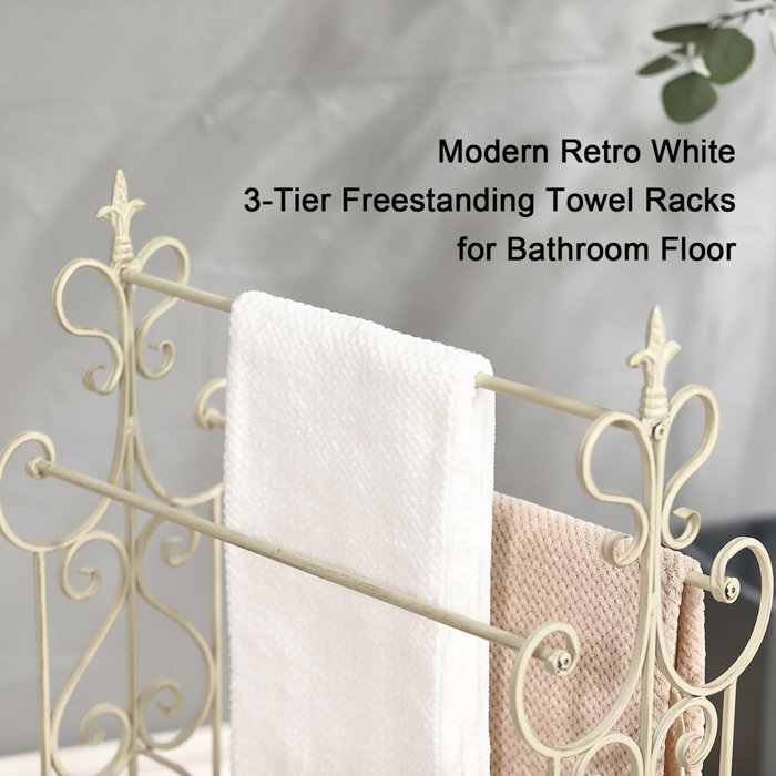QIANXING 3 Tier Metal Towel Rack Freestanding, White Floor Towel Rack ...