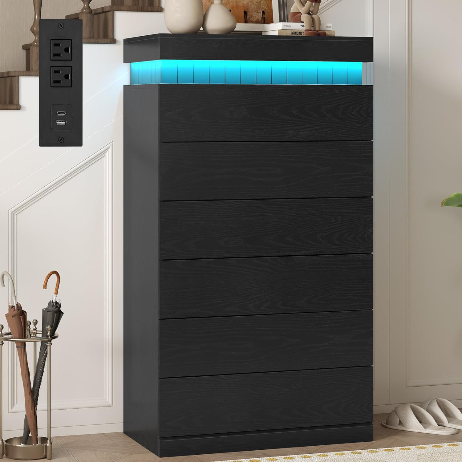Wrought Studio™ 6 Drawers Dresser, Modern Chest Of Drawer With Led ...