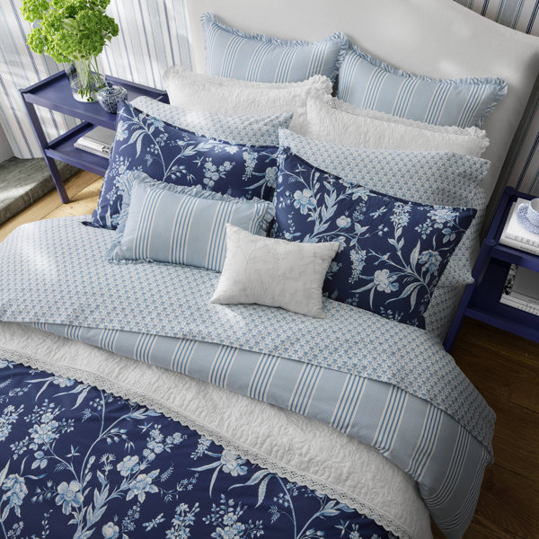 Laura Ashley Cotton Branch Toile Blue Cotton Comforter Bonus Set ...