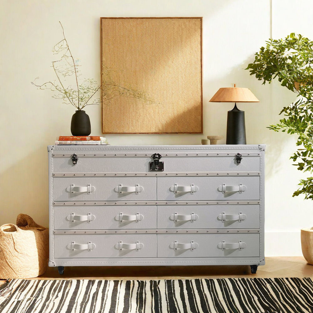 Industrial Style Sofa White Crocodile Pattern Sideboard With Drawers ...