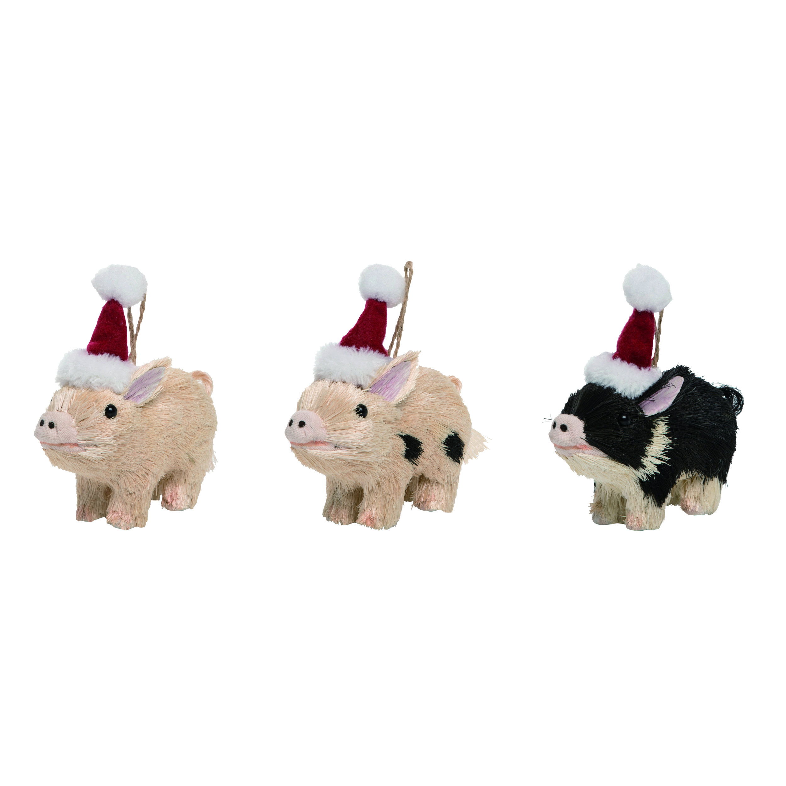 Ophelia & Co. Sisal Pig Ornament Set of 3 Christmas Home Decorations ...