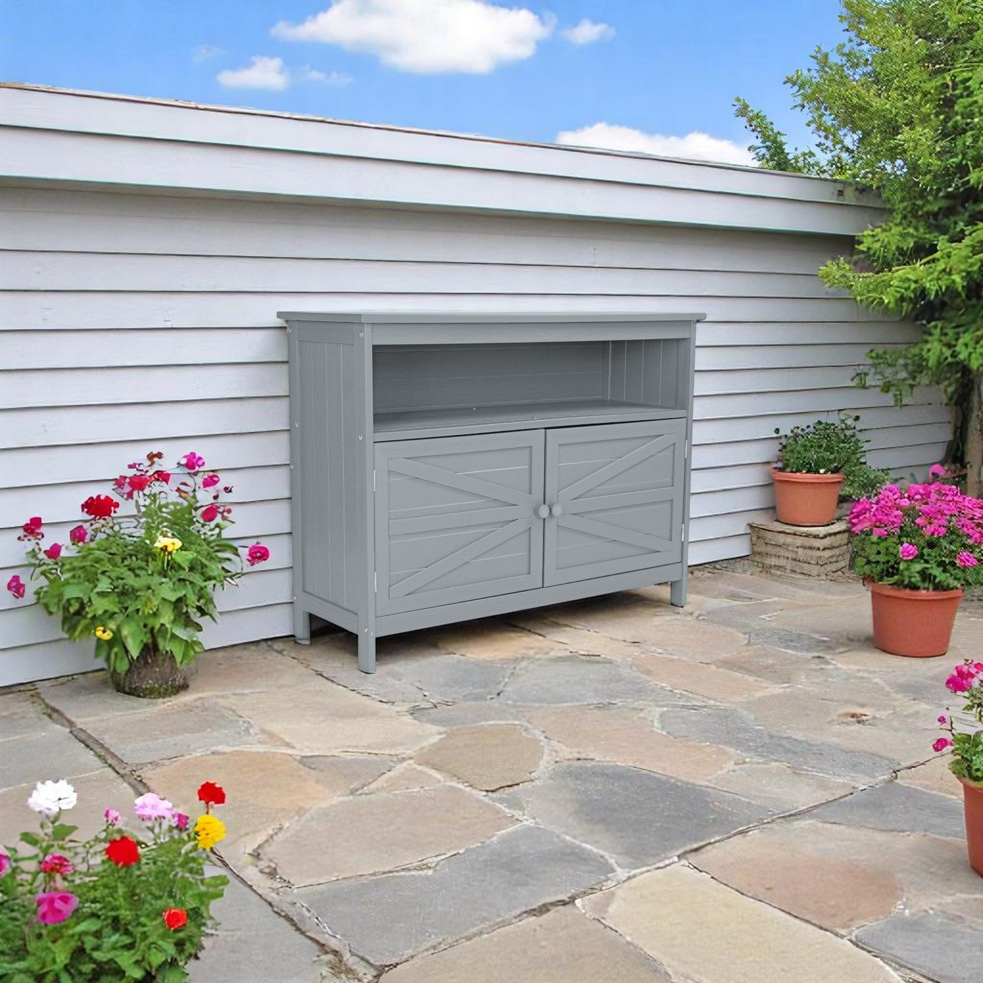 Gracie Oaks 44'' Rectangular HDPE Outdoor Buffet & Console Table,With ...