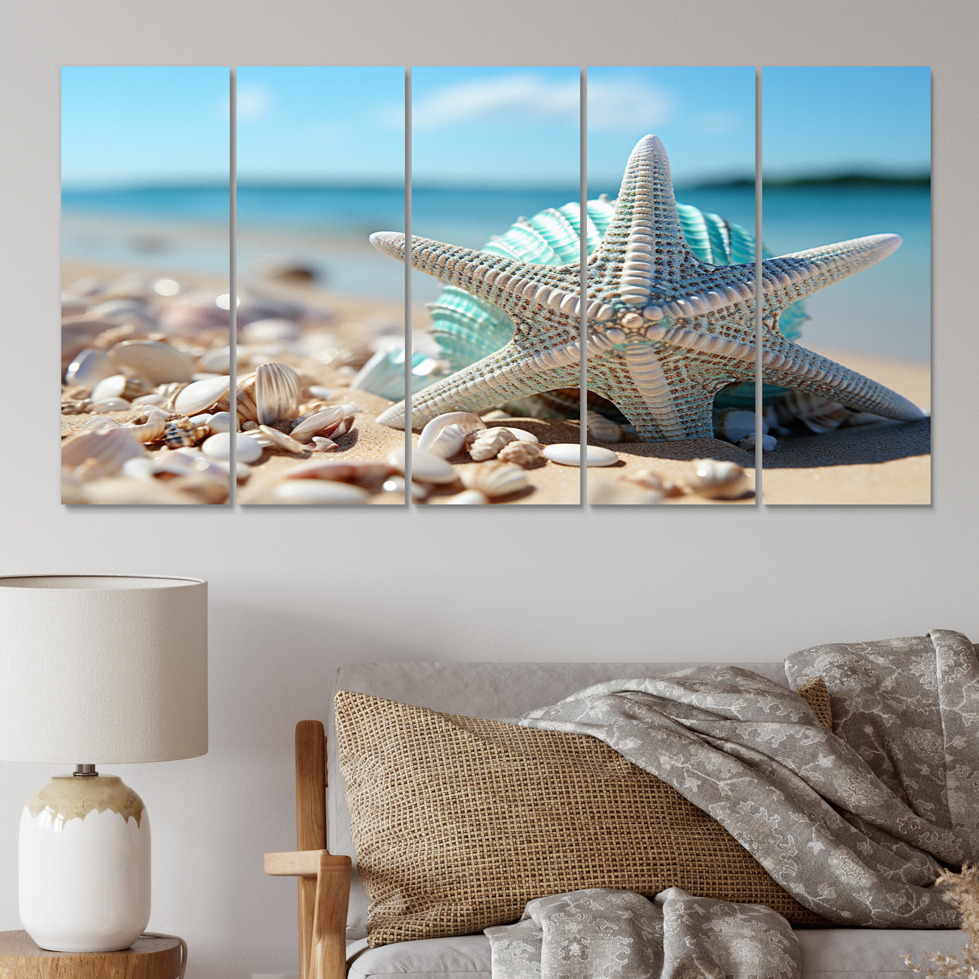 Dovecove Silver Seashell Oceans Jewel II On Canvas 5 Pieces Print | Wayfair