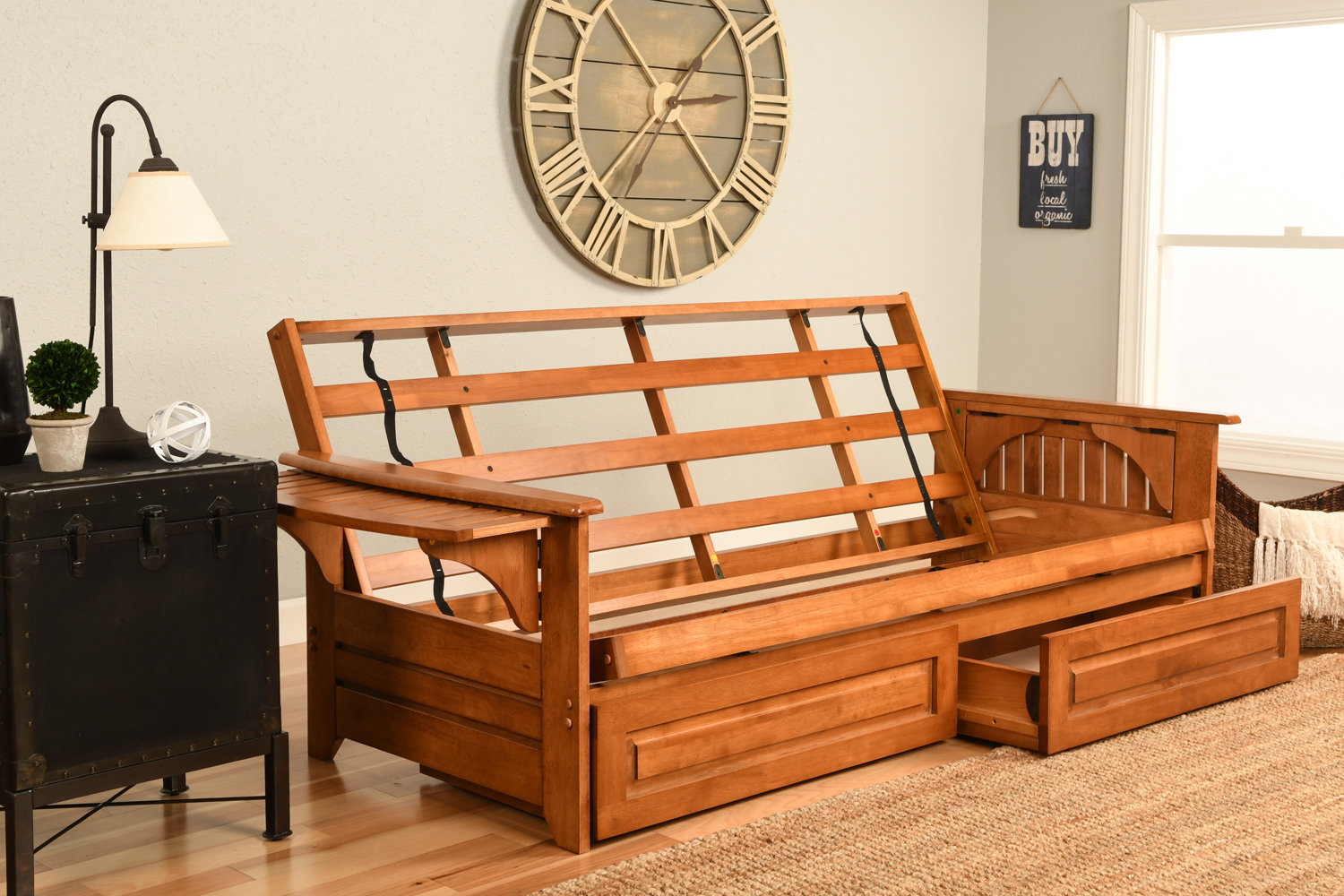 Winston Porter Johnte Full-size Futon Frame Includes Storage Drawers ...