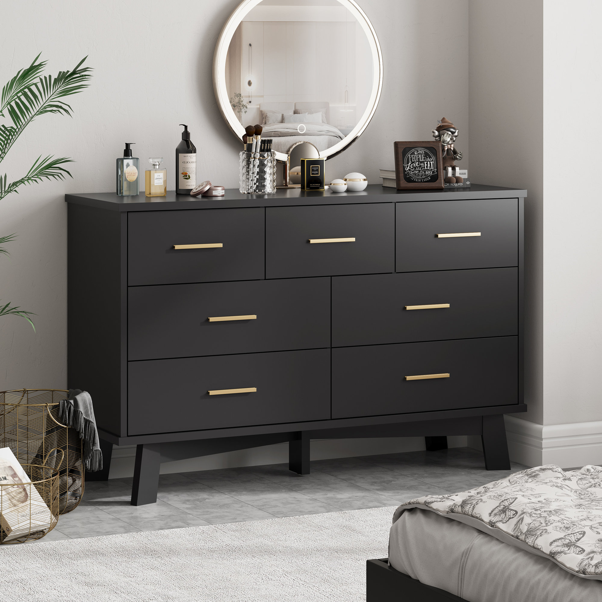 Ebern Designs 7 Drawer Wide Modern Chest Of Drawers With X-Shaped ...