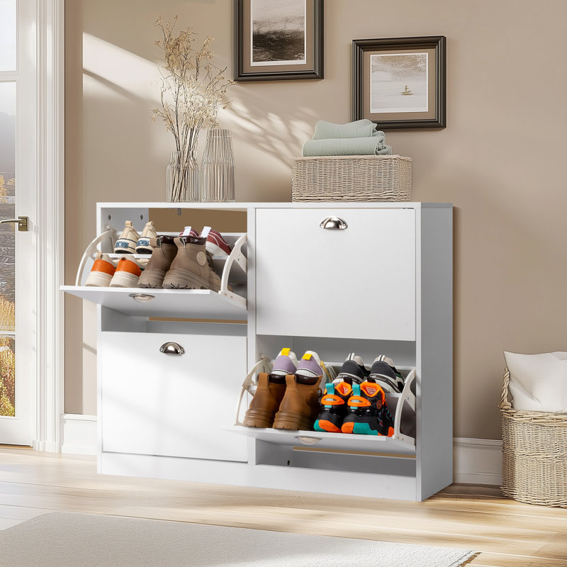 Latitude Run® 4 Shoe Storage Flip Drawers Shoe Cabinet White | Wayfair