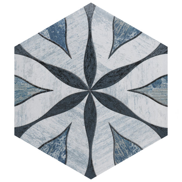Merola Tile Cassis Hex Flower 8-5/8 In. X 9-7/8 In. Porcelain Vintage ...