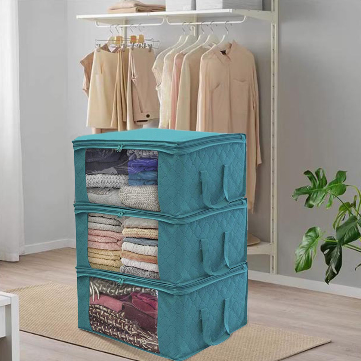 Rebrilliant 3 Pack Foldable Clothing Storage Bag With Zip,non-woven ...