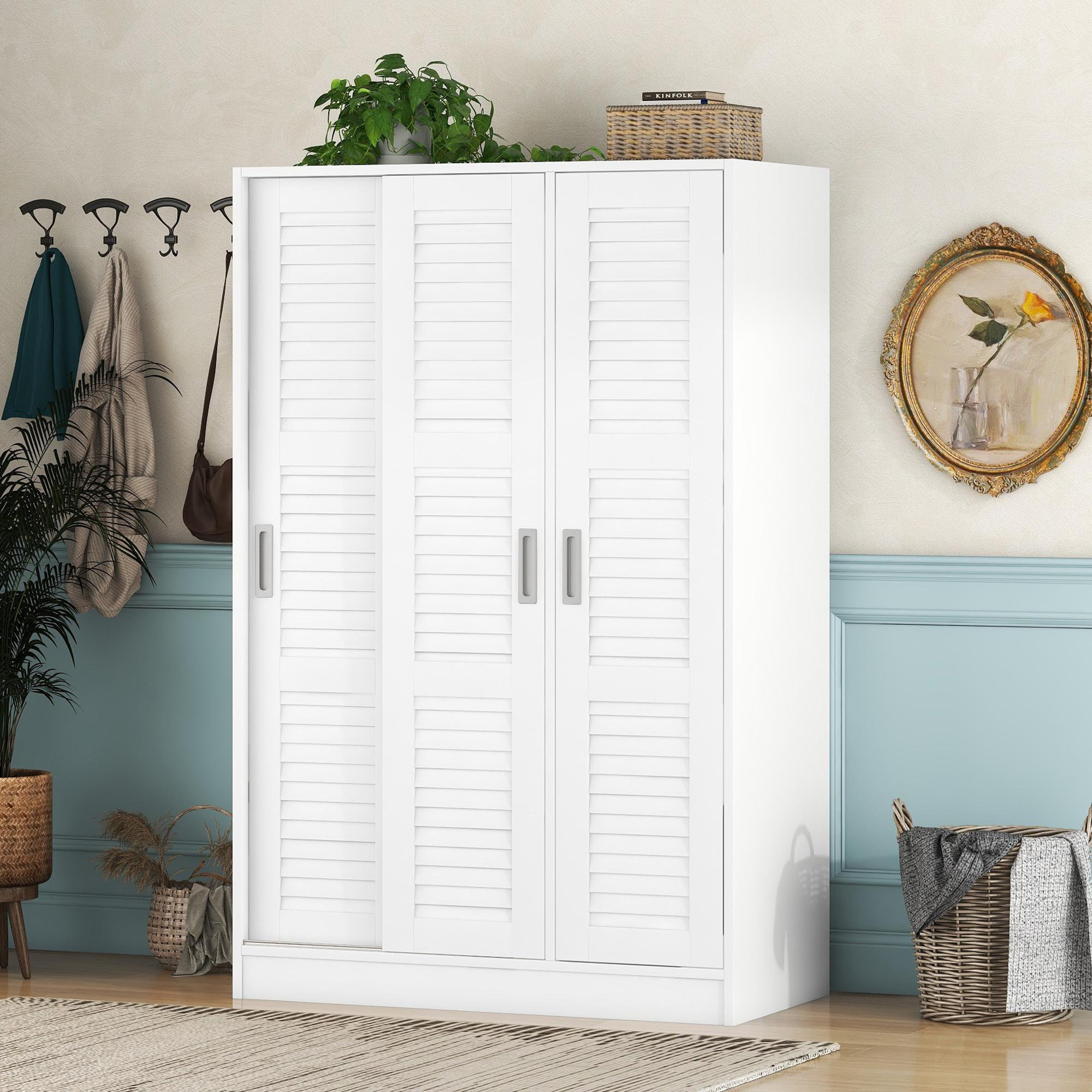 Latitude Run® 3-Door Shutter Wardrobe with shelves, White | Wayfair