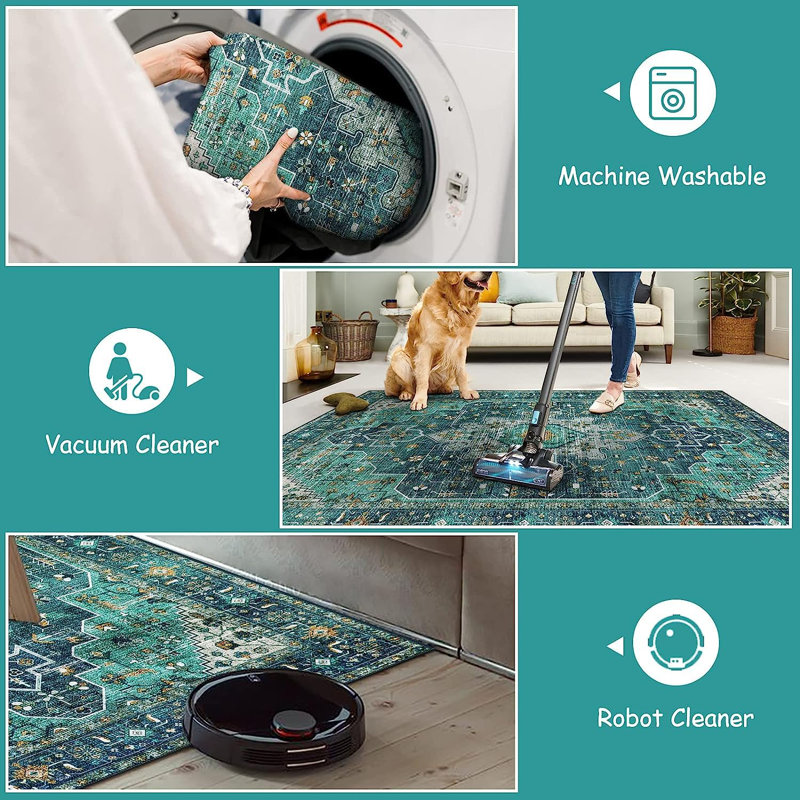 Bungalow Rose 4ft Ultra-Thin Teal Round Area Rug | Wayfair