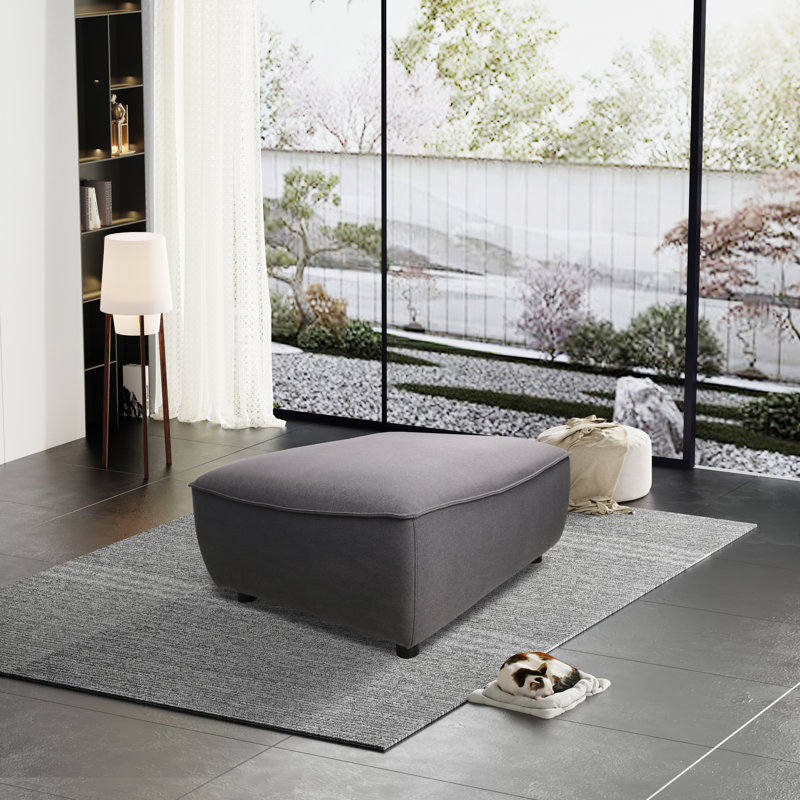 AllModern Lizzy Modern Rectangular Upholstered Grey Linen Blend Ottoman ...