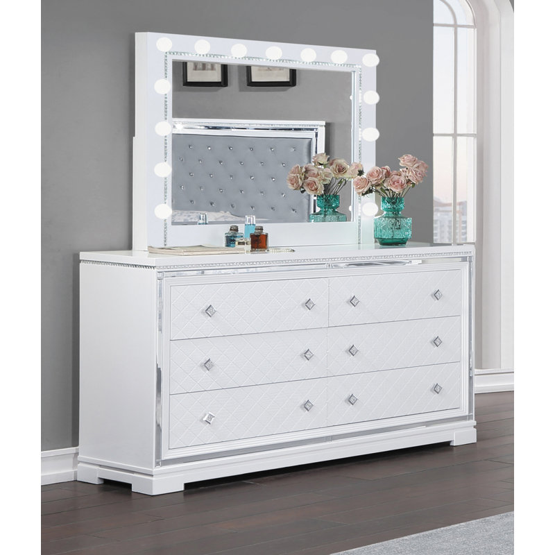 Rosdorf Park Laititia Rectangle LED Dresser Mirror in White | Wayfair