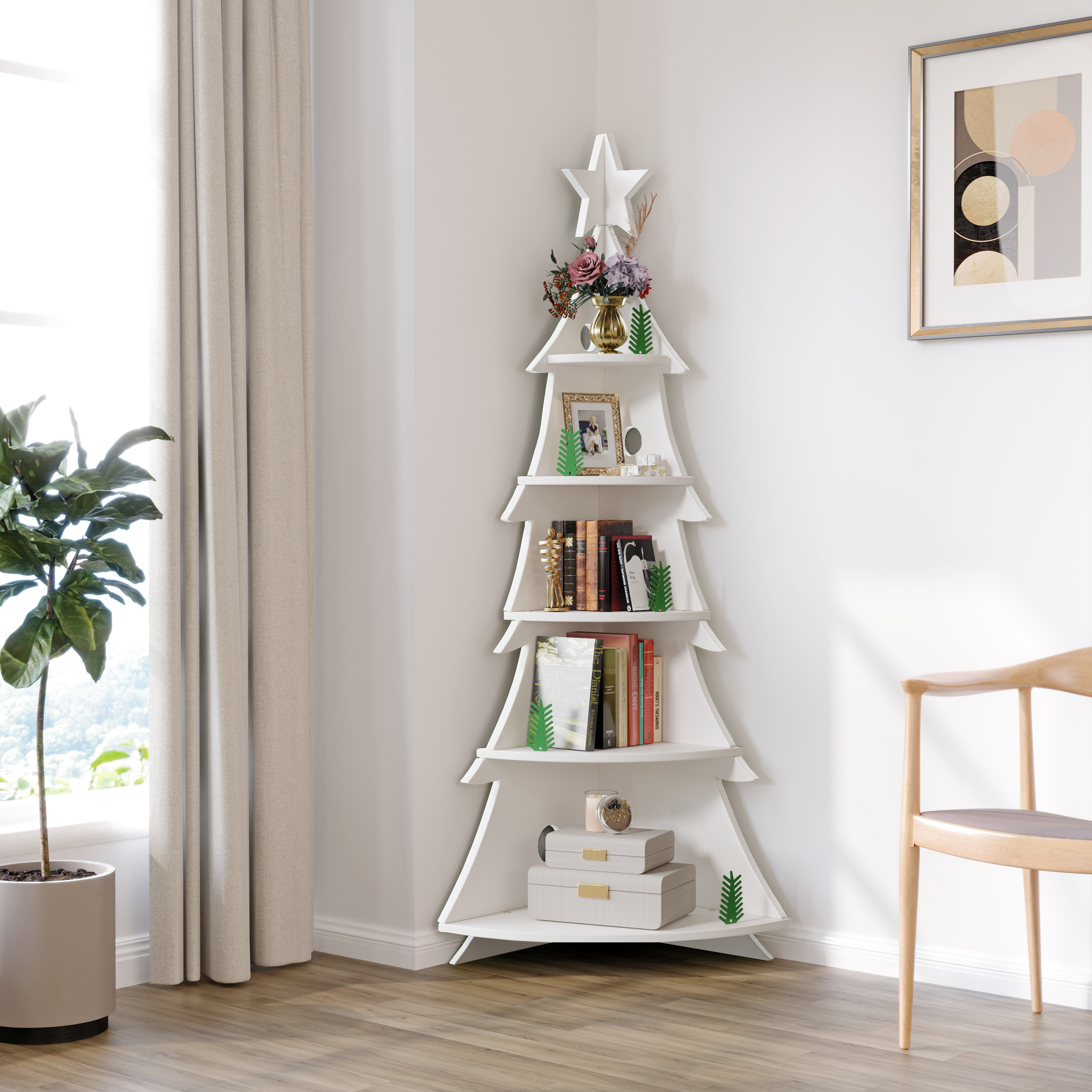 The Holiday Aisle® Corner Bookcase Christmas Tree Bookshelf Storage ...