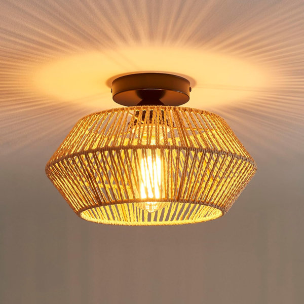 Breakwater Bay Aeshia Rattan Semi Flush Mount | Wayfair