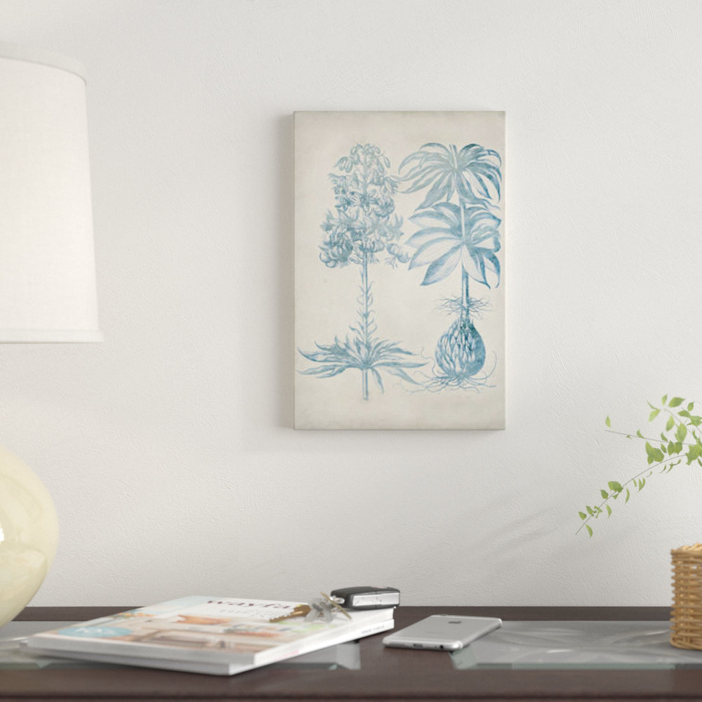 East Urban Home 'Blue Fresco Floral I' Graphic Art Print on Canvas ...