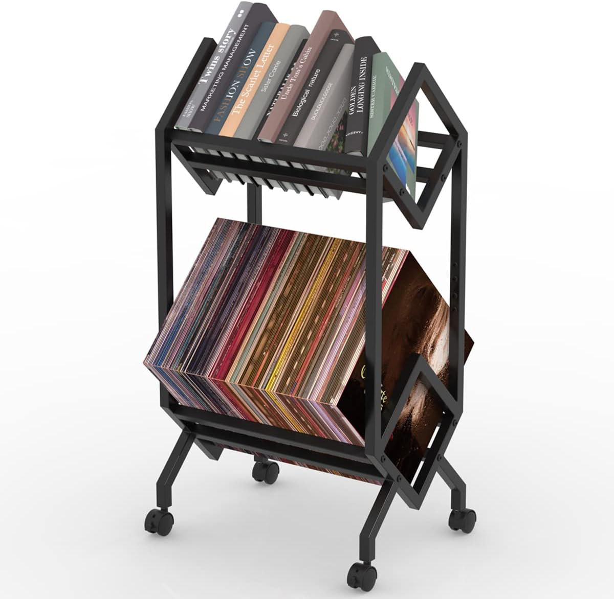 17 Stories Stylish Vinyl Record Storage Rack With Wheels, Holds 200 ...