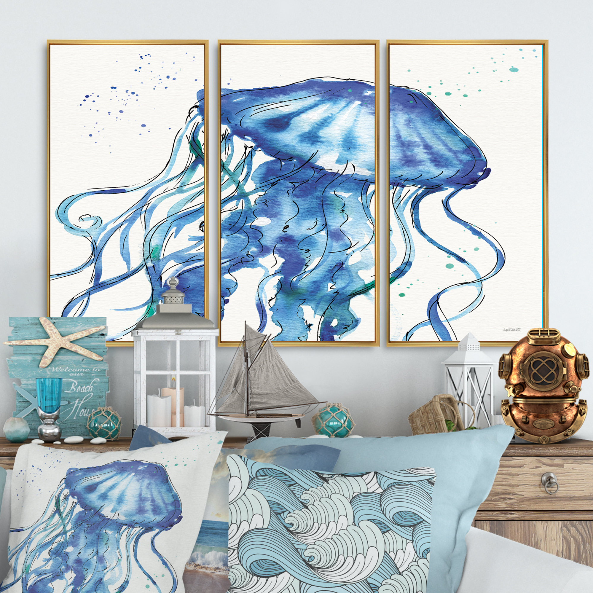 Highland Dunes Blue Deep Sea X - Nautical & Coastal Framed Canvas Wall ...