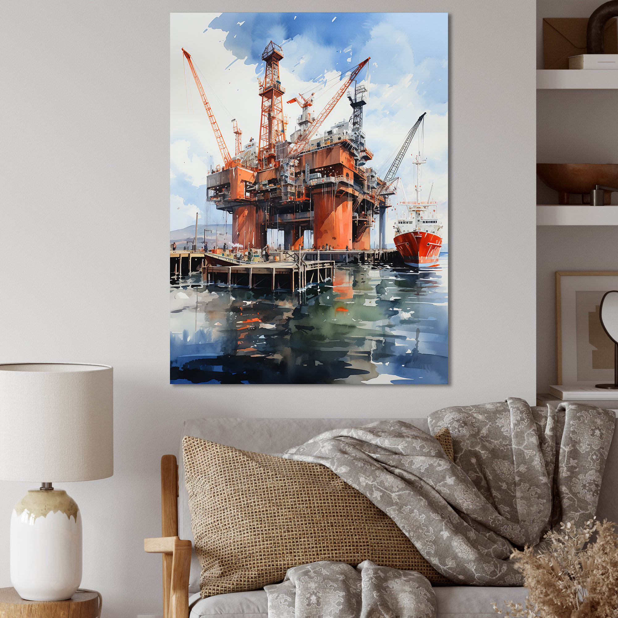 Red Barrel Studio® Lissner Blue Oil Rigs Fields Offshore Framed On ...