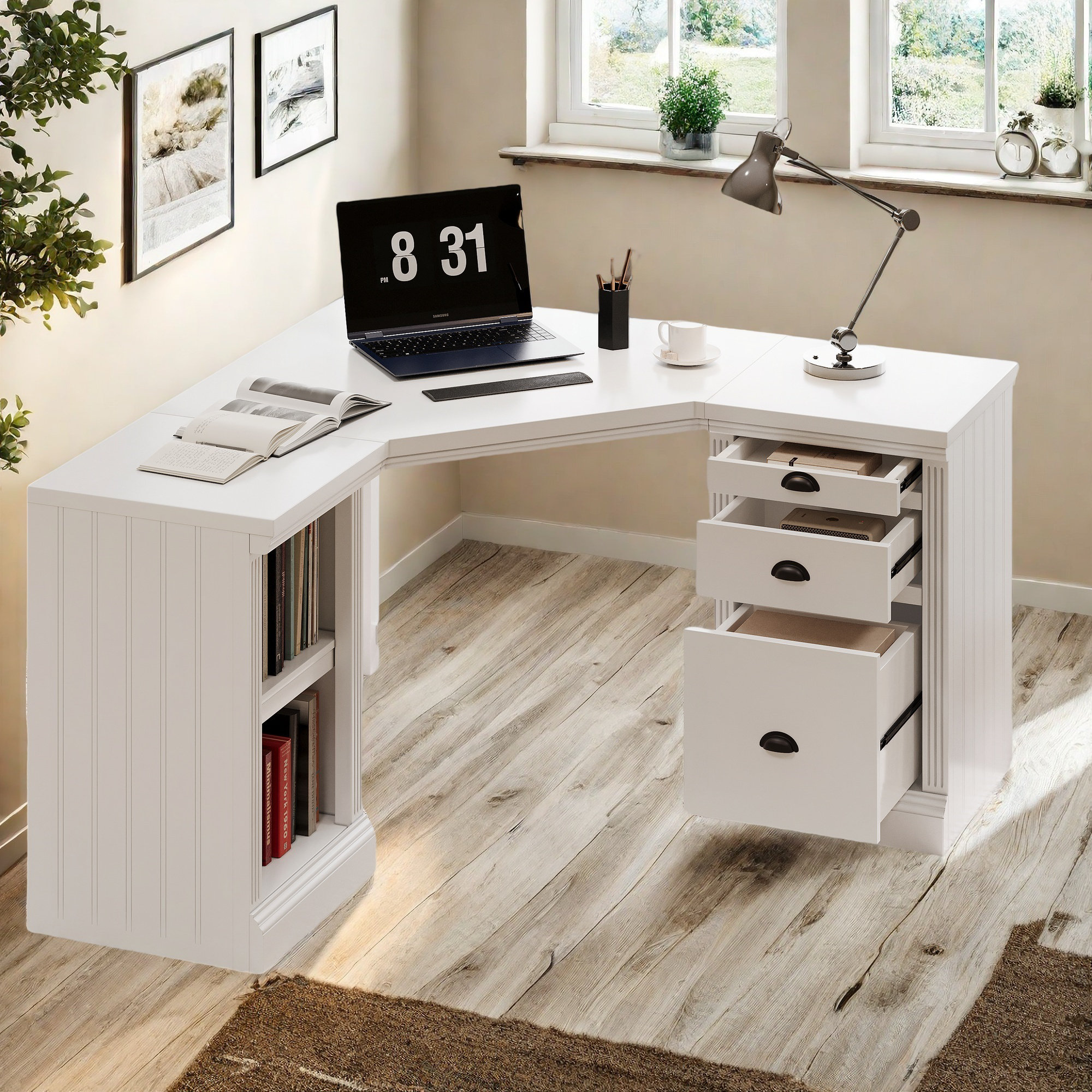 Lark Manor™ 57.68" Modern L Shaped Executive Desk With 2 Storage ...