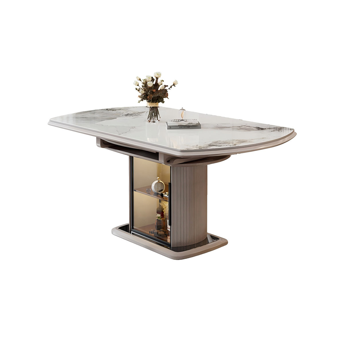 Everly Quinn Sintered Stone Solid Wood Rubberwood White Dining Table ...