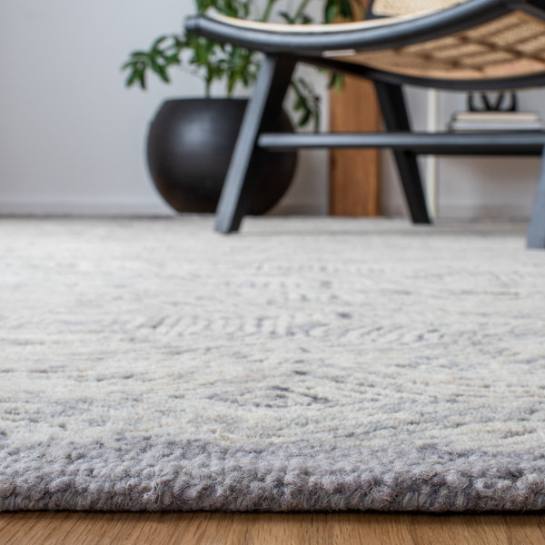 Ebern Designs Ahmya Abstract Handmade Tufted Wool Silver Area Rug | Wayfair