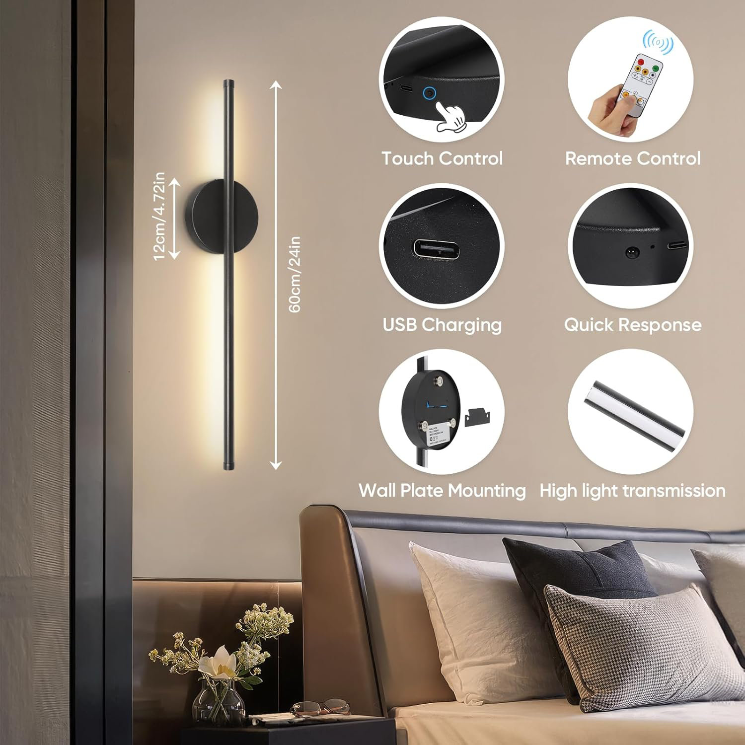 Latitude Run® Battery Operated Wall Sconces Set of Two, Wireless ...