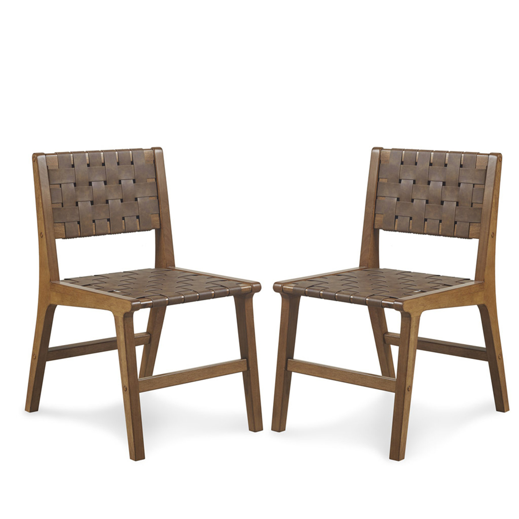 Red Barrel Studio® Faux Leather Woven Dining Chairs Set of 2 | Wayfair