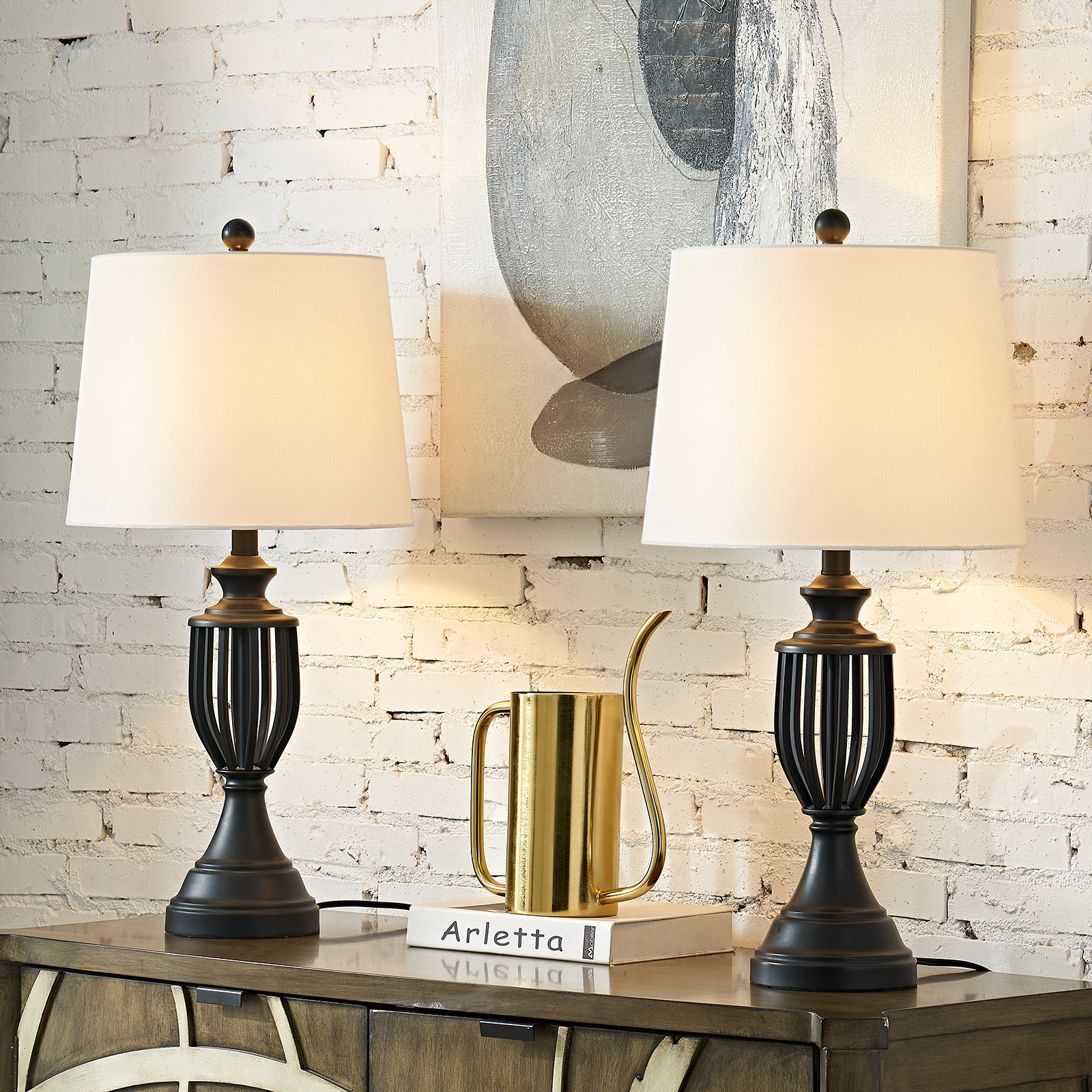 Lark Manor Aaban 26.50" Black Bedside Table Lamp Set (Set Of 2 ...