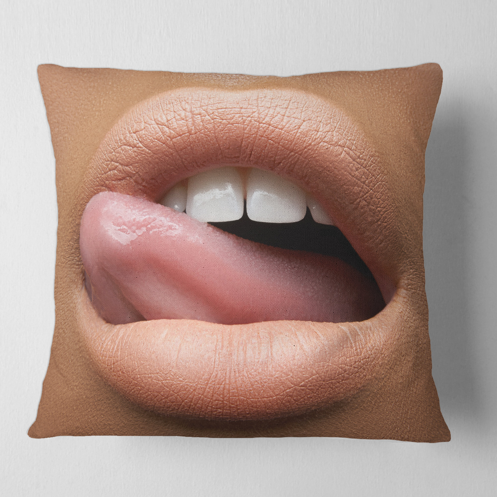 Design Art Beautiful Dark Skinned Female Lips with Tongue Square Pillow ...