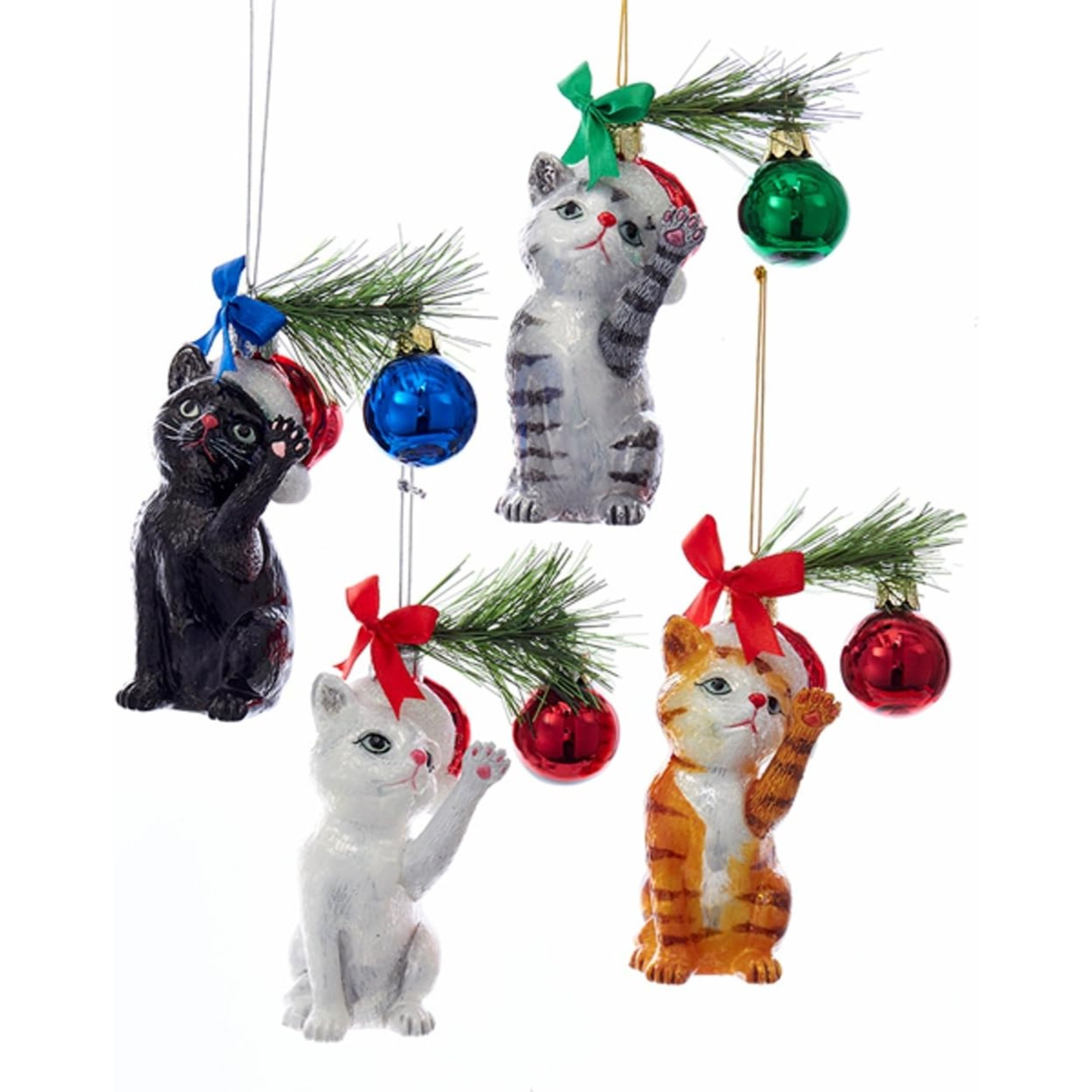 Kurt Adler Noble Gems Kitty Cats in Santa Hats Christmas Ornaments ...