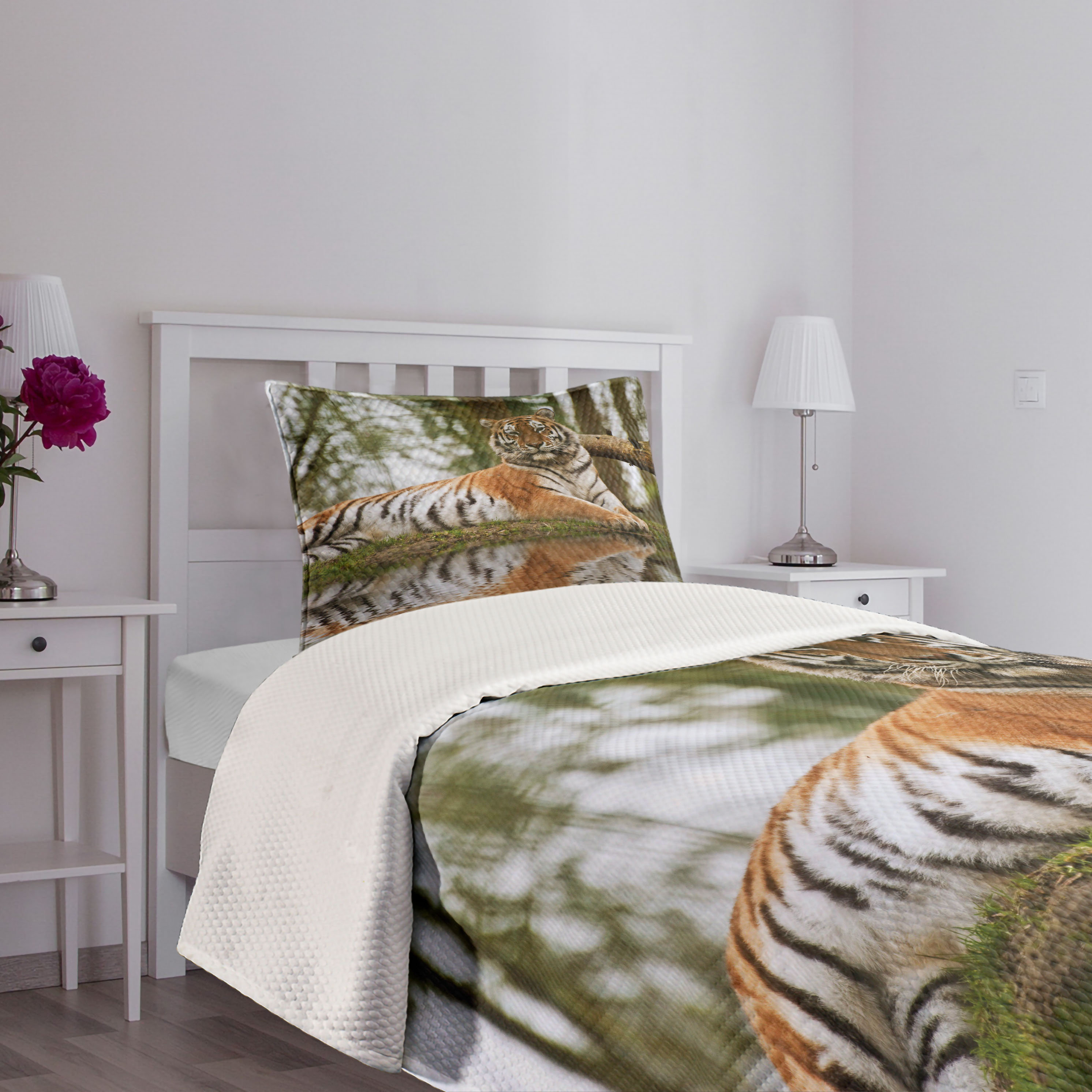 Ambesonne Tiger Bedspread Set Siberian Mammal Warm Day Pale Brown | Wayfair