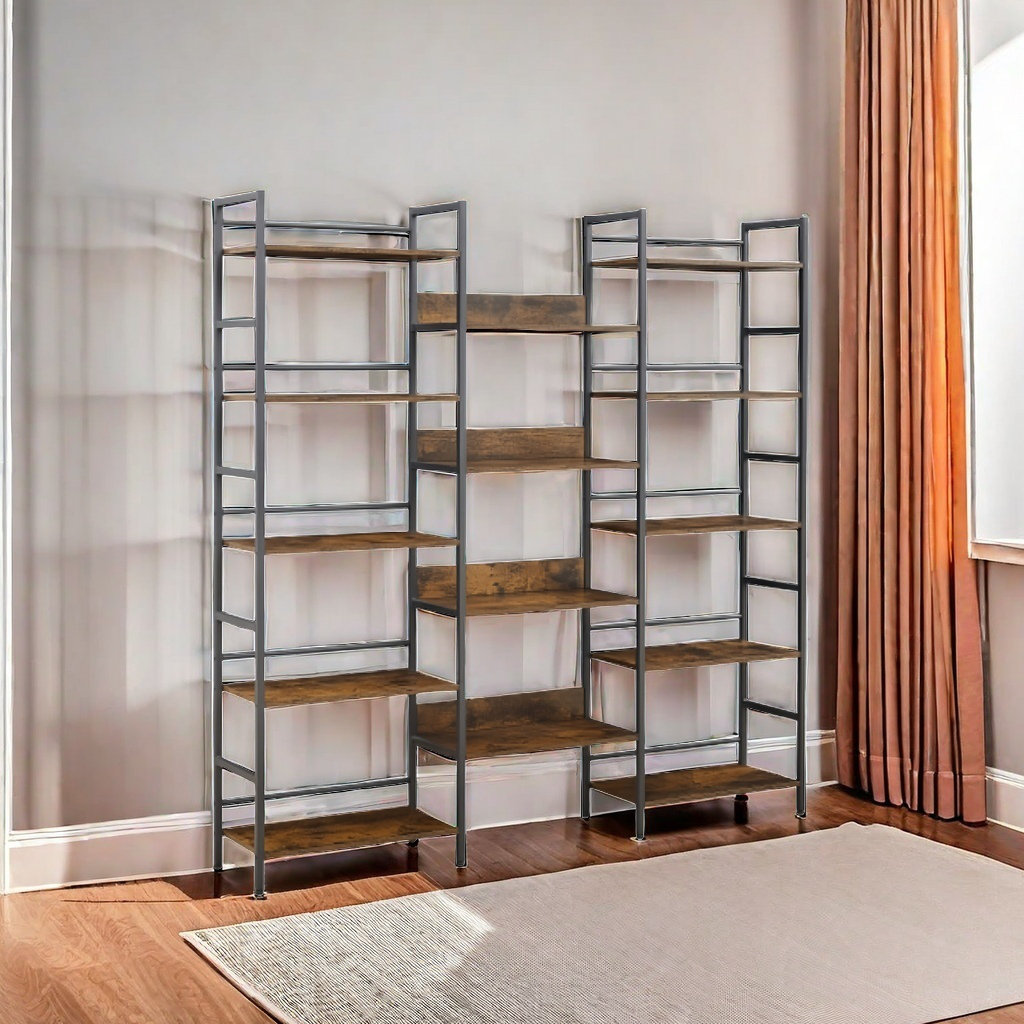17 Stories Wide 5 Tiers Bookcases, Bookshelf With Baffles Large Etagere ...