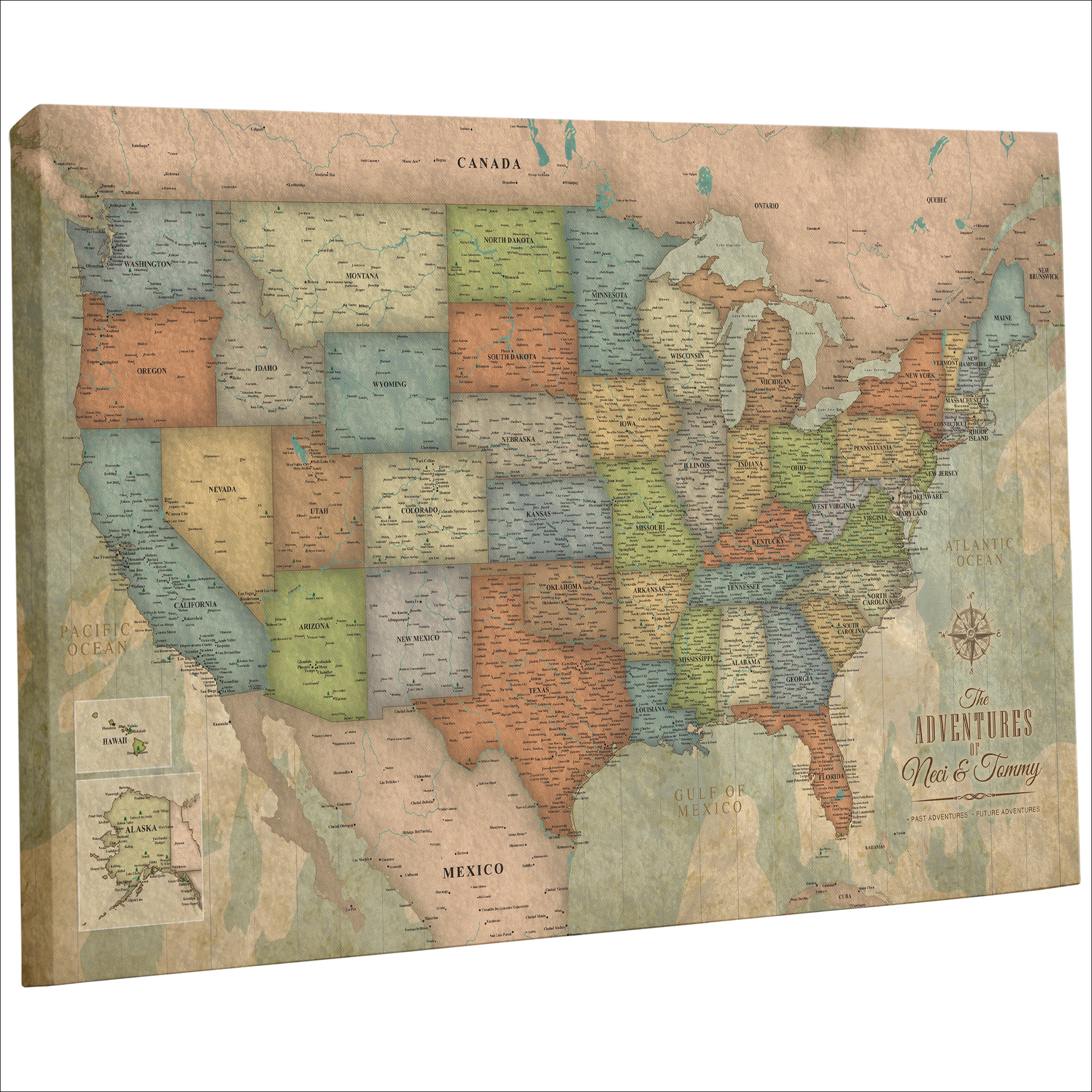 Holy Cow Canvas Personalized USA Push Pin Travel Map - Single Panel ...