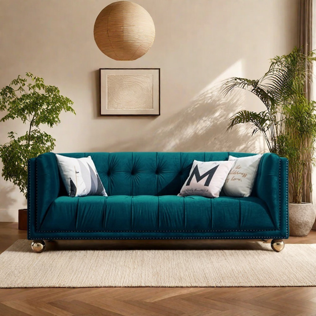 Axis Living Vintage Velvet Light Luxury Pull Button Sofa | Wayfair