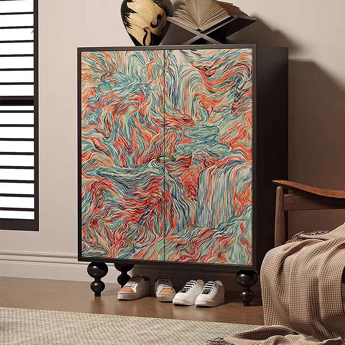 DICIXA Vintage Painted Shoe Cabinet Side Cabinet 20 Pair Shoe Storage ...