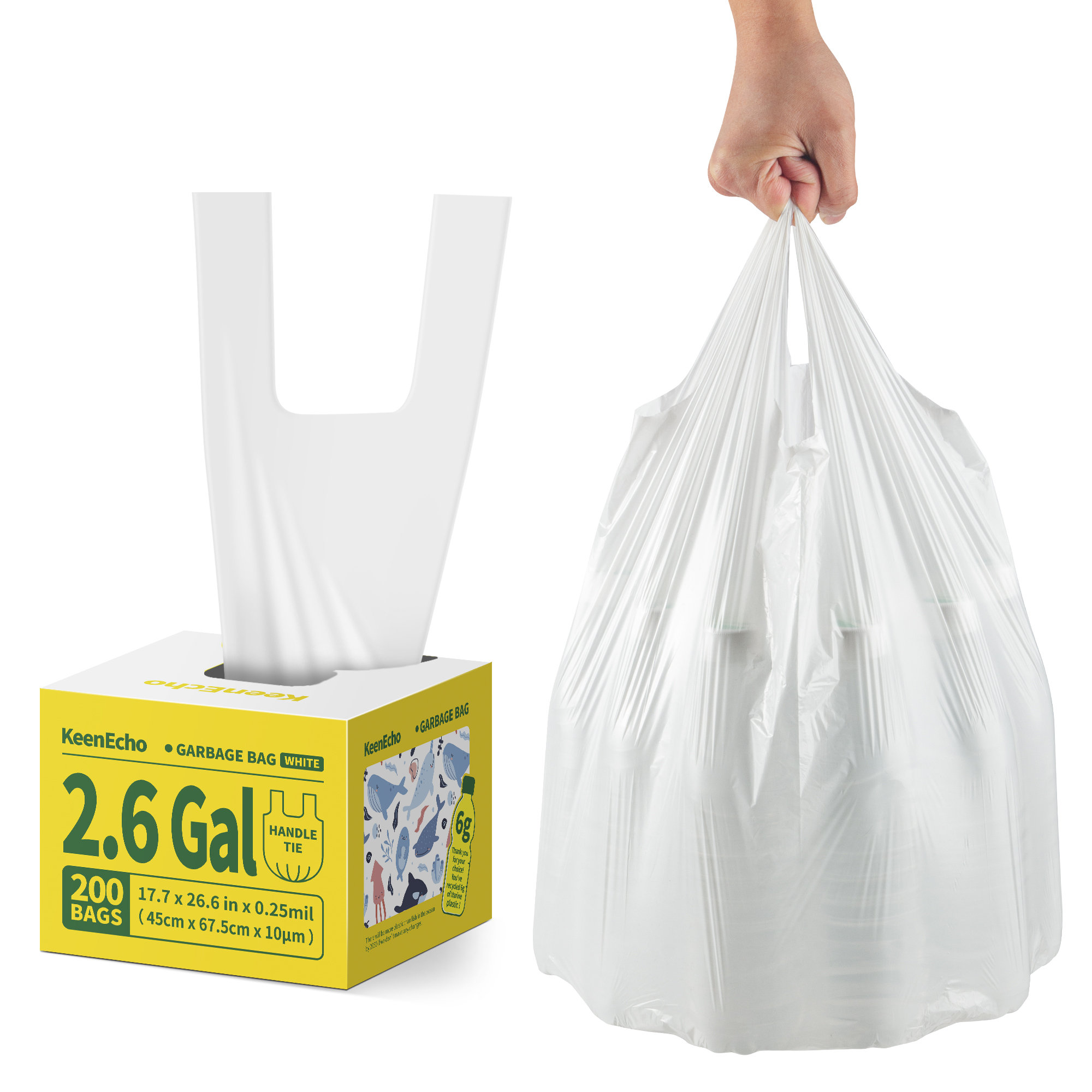 Keenecho Small Trash Bags With Handles 200 Count - Ocean Plastic ...