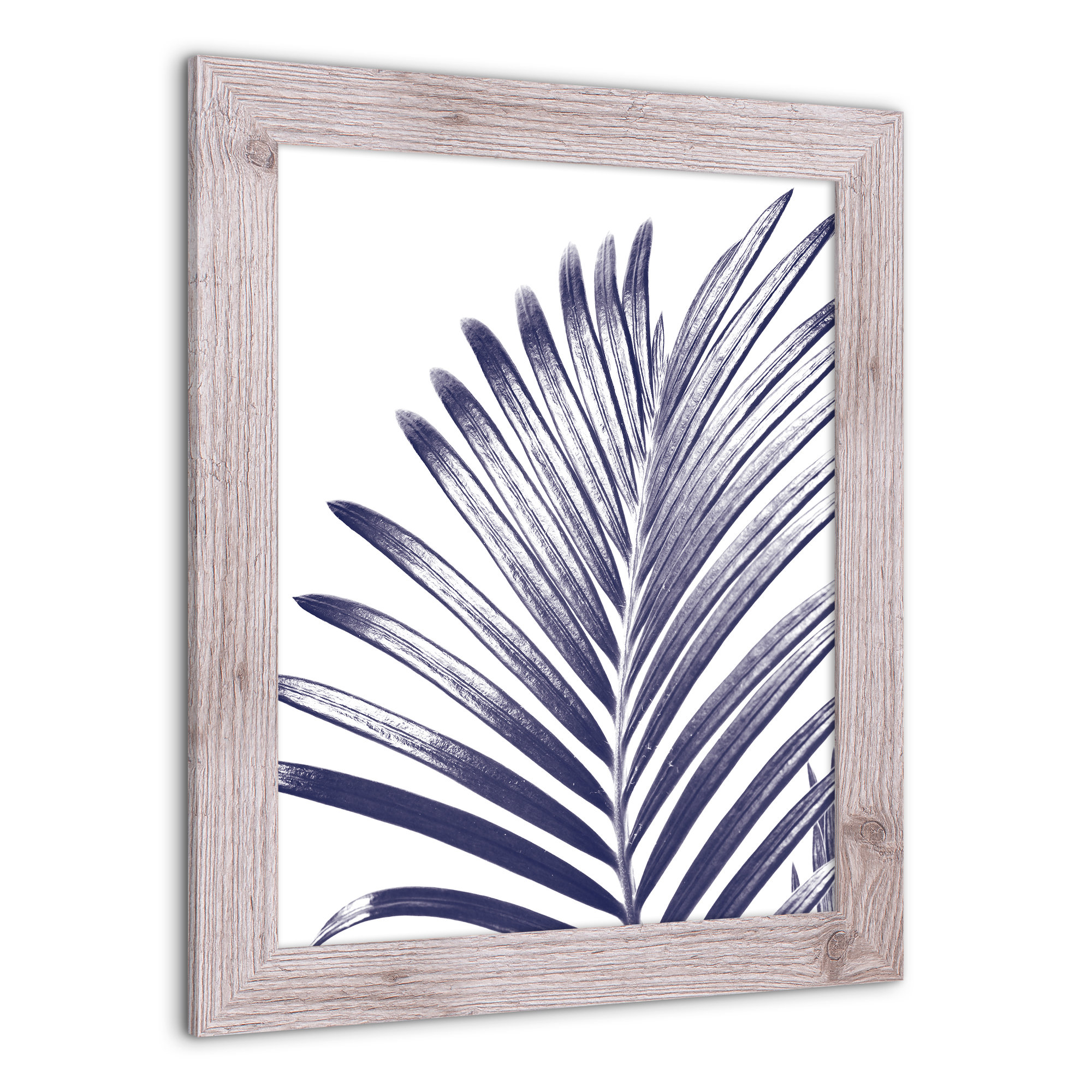 Bayou Breeze Navy Palm Leaf Framed Print | Wayfair