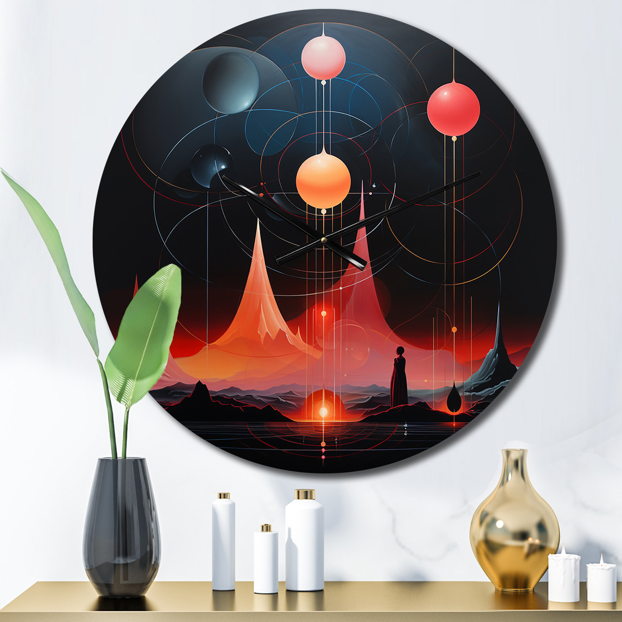 Design Art Sufi Dances Abstract Mystical Dance Red Black II Metal Wall Clock | Wayfair
