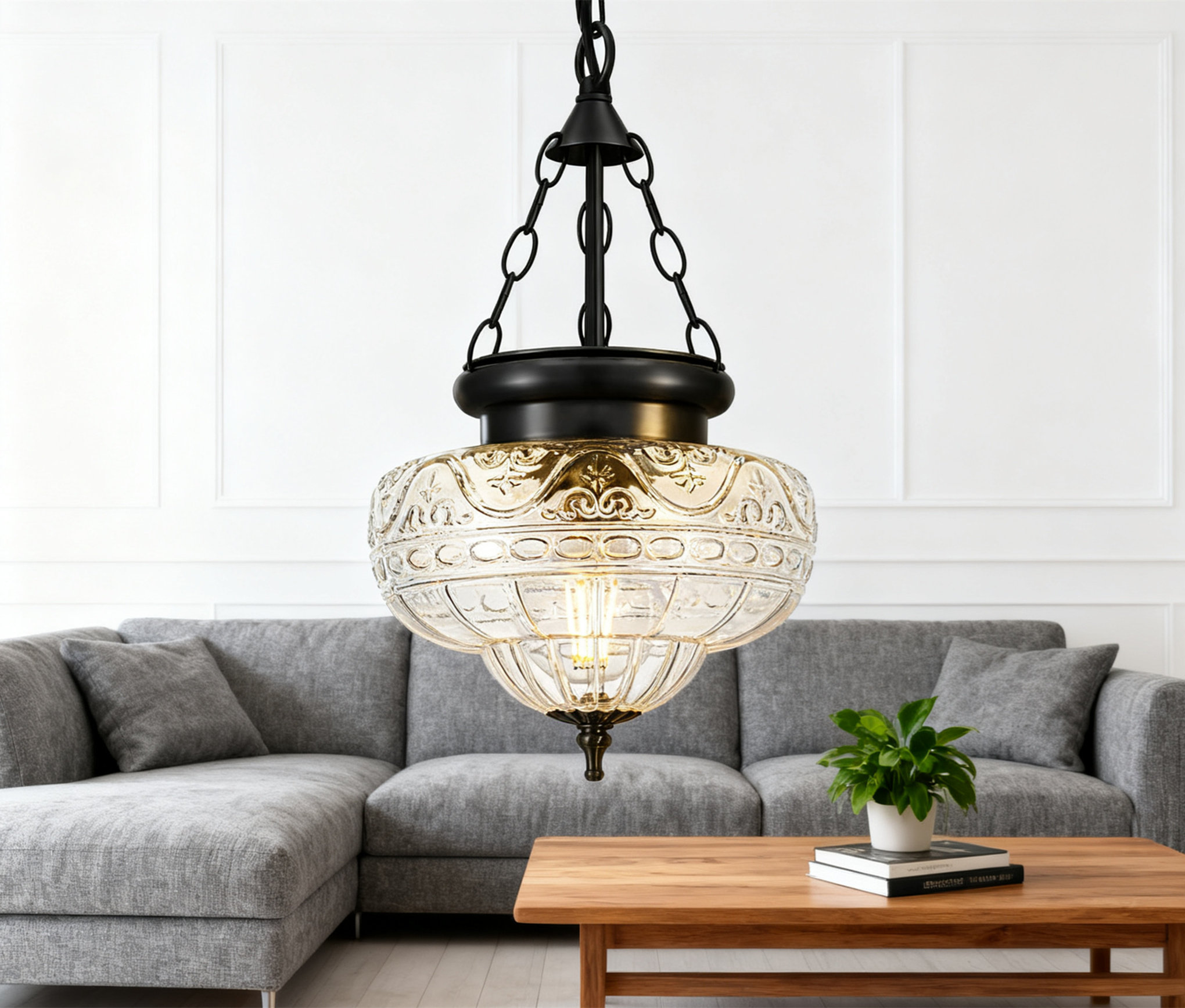 Bungalow Rose Vintage Pendant Light With Handblown Floral Glass Shade ...