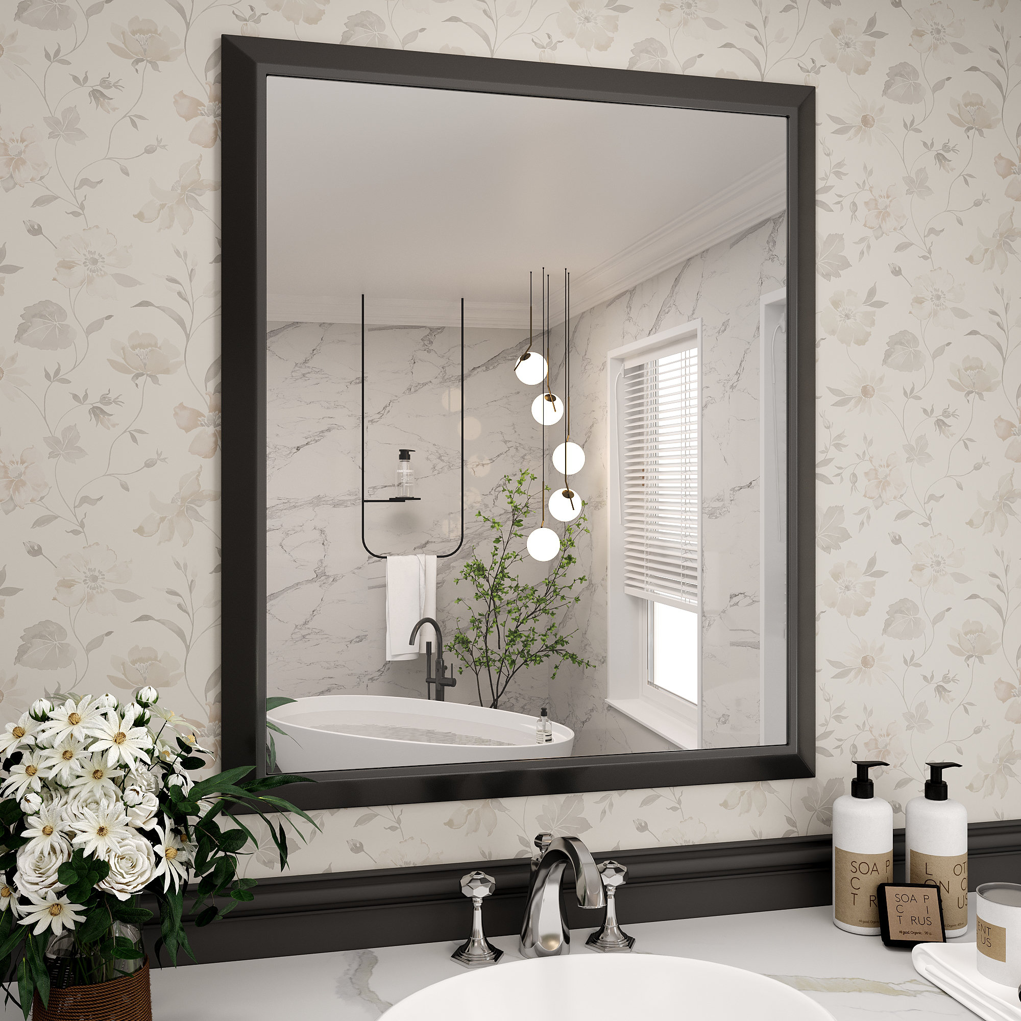 Ebern Designs Molly Tempered Glass Metal Beveled Framed Wall Mounted ...