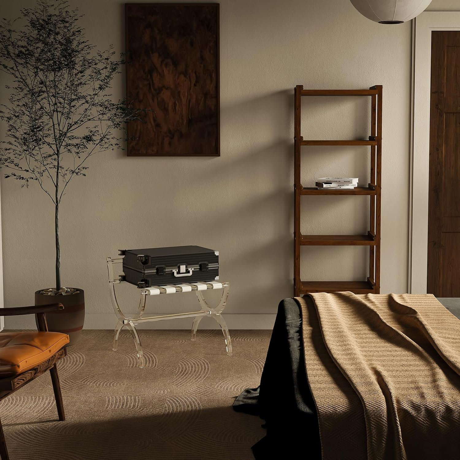 A Home Acrylic Luggage Rack With High Back Support Bar, Foldable ...