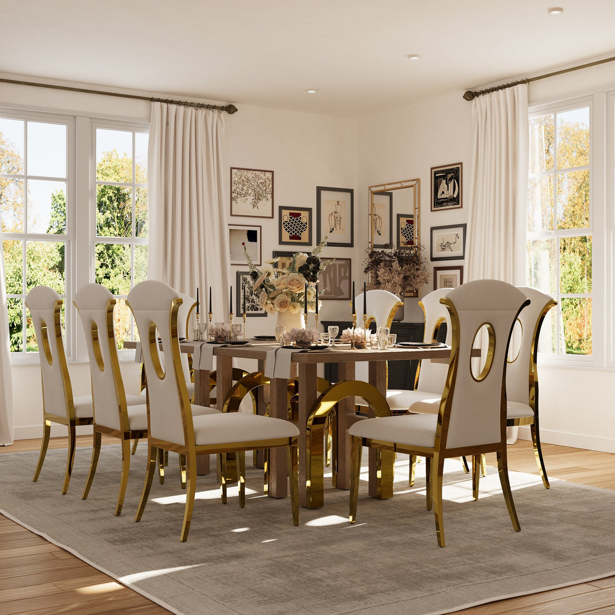 Everly Quinn 94" Farmhouse Solid Wood Dining Tables For 6-10,Large Long ...